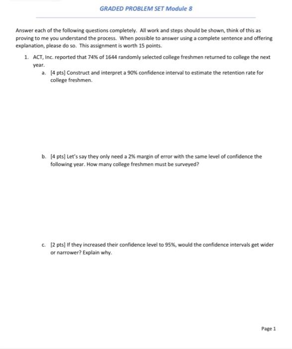 Solved GRADED PROBLEM SET Module 8 Answer each of the | Chegg.com