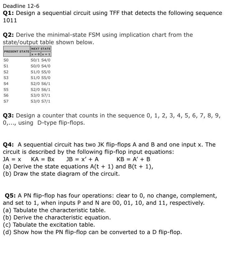 Solved Deadline 12-6 Q1: Design a sequential circuit using | Chegg.com
