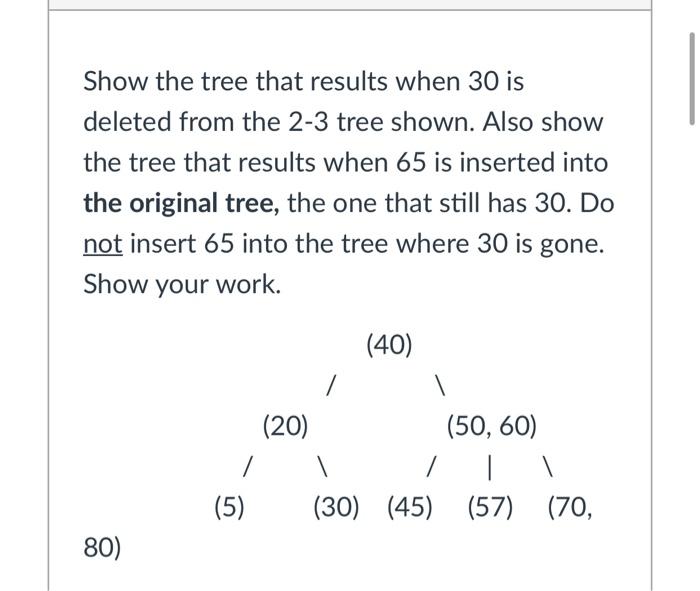 Solved Show the tree that results when 30 is deleted from | Chegg.com