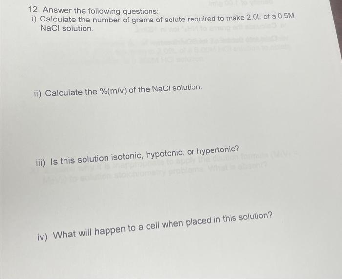 Solved 12. Answer the following questions: i) Calculate the | Chegg.com