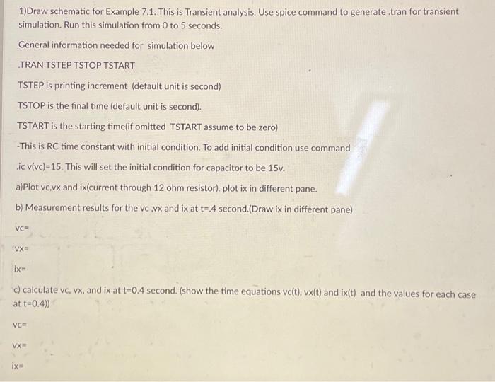 Solved 1)Draw schematic for Example 7.1. This is Transient | Chegg.com