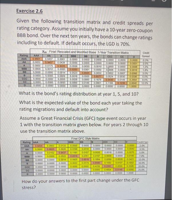 Solved Exercise 2.6 Given the following transition matrix | Chegg.com