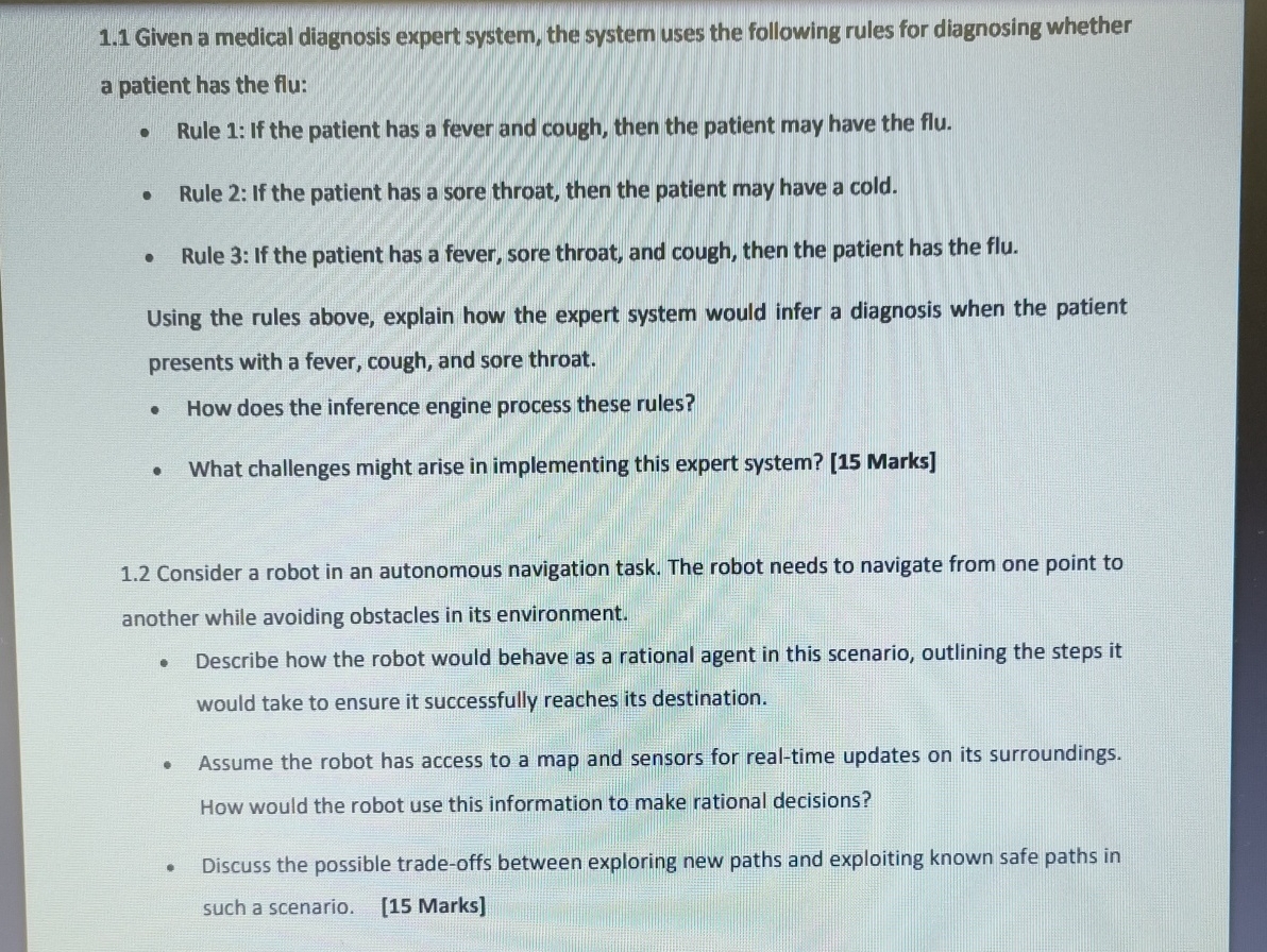 Solved 1.1 ﻿Given a medical diagnosis expert system, the | Chegg.com