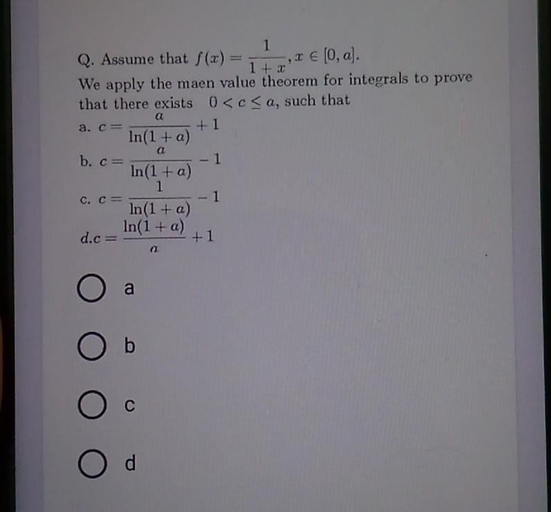 Solved Q. Assume that f(x)=1+x1,x∈[0,a]. We apply the maen | Chegg.com