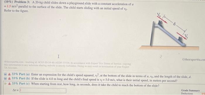 Solved (10\%) Problem 3: A 20-kg child slides down a | Chegg.com