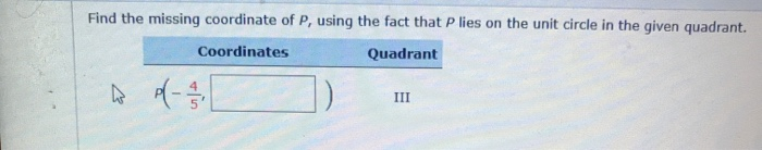 Solved Find the missing coordinate of P, using the fact that | Chegg.com