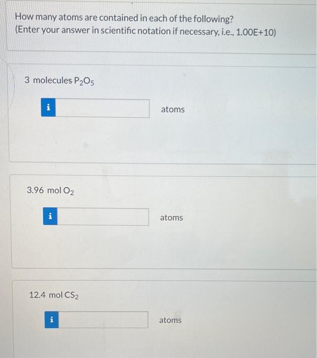 Solved How many atoms are contained in each of the | Chegg.com