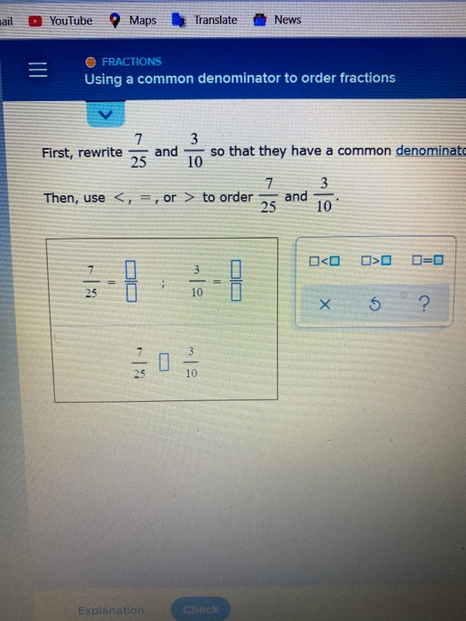 Solved jail YouTube Maps Translate News = FRACTIONS Using a | Chegg.com