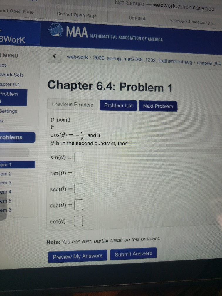 Solved Not Secure - webwork.bmcc.cuny.edu not Open Page | Chegg.com