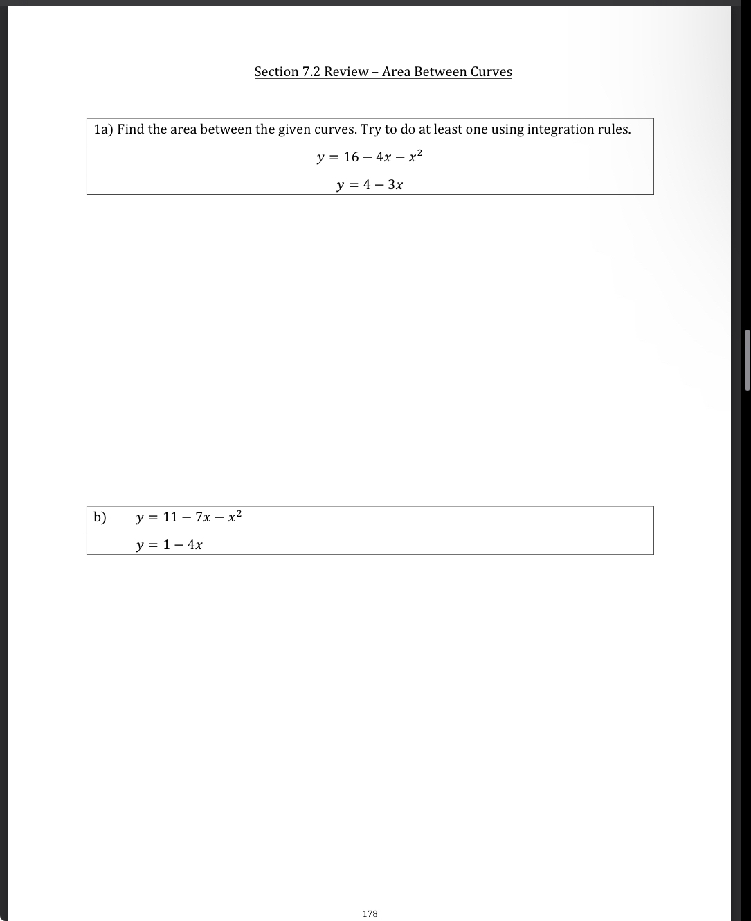 Solved Section 7.2 ﻿Review - ﻿Area Between Curves1a) ﻿Find | Chegg.com