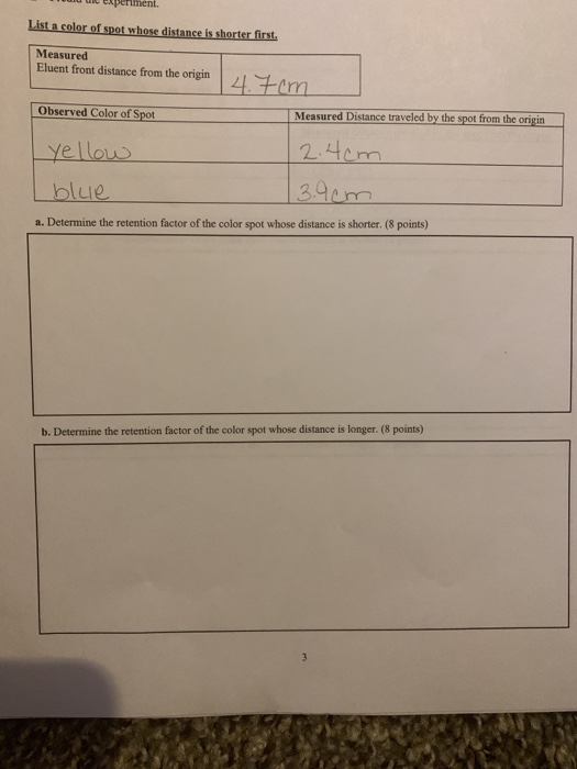 Solved iment. List a color of spot whose distance is shorter | Chegg.com