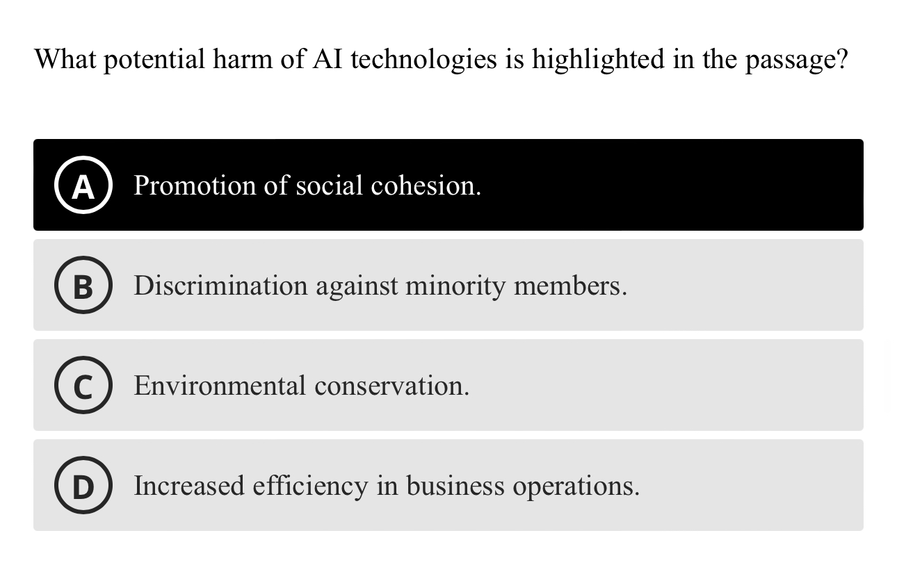Solved What potential harm of AI technologies is highlighted | Chegg.com