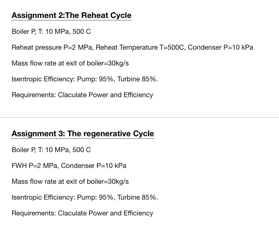 Solved Assignment 3: The regenerative CycleBoiler P, ﻿T: | Chegg.com
