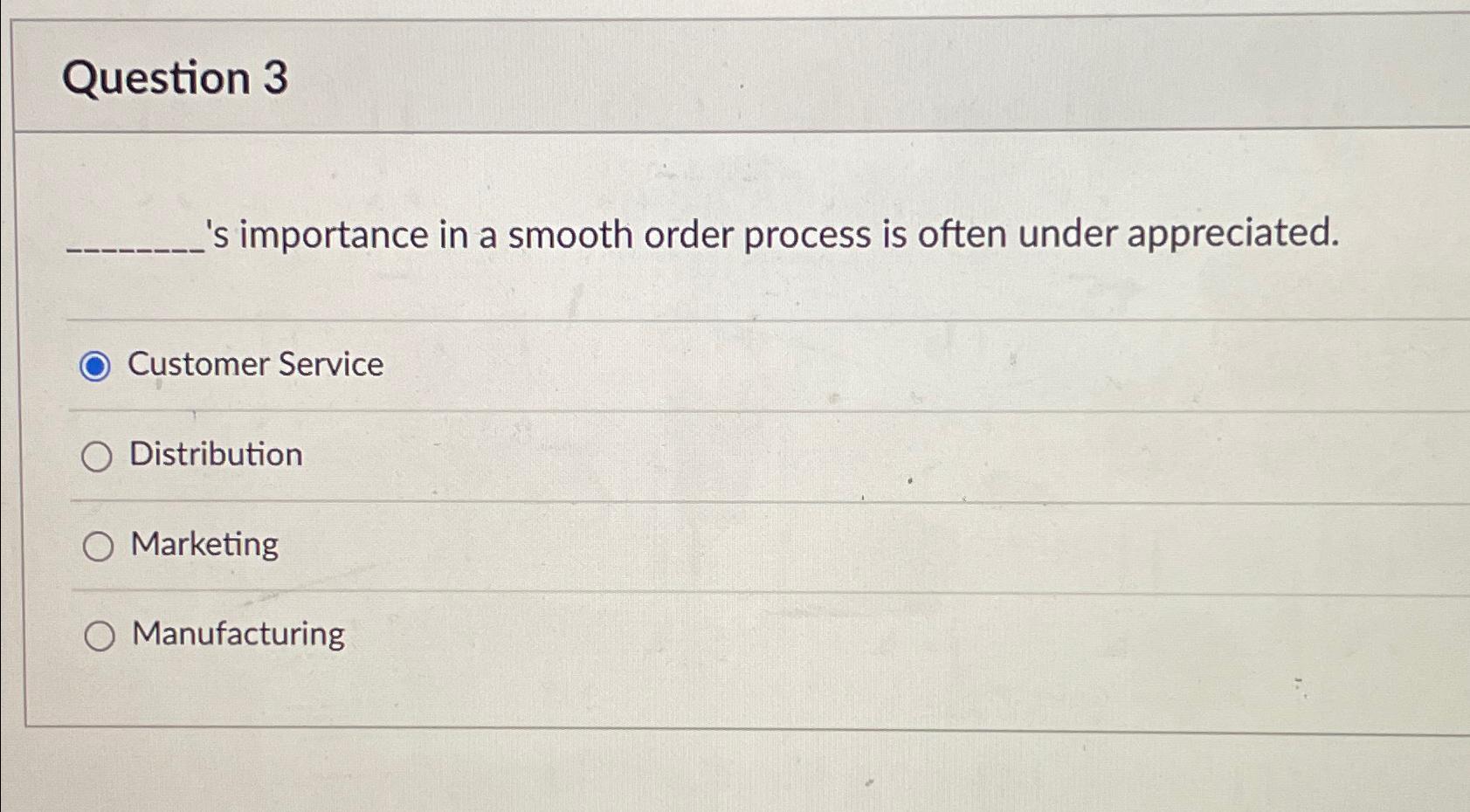 Solved Question 3s importance in a smooth order process is | Chegg.com
