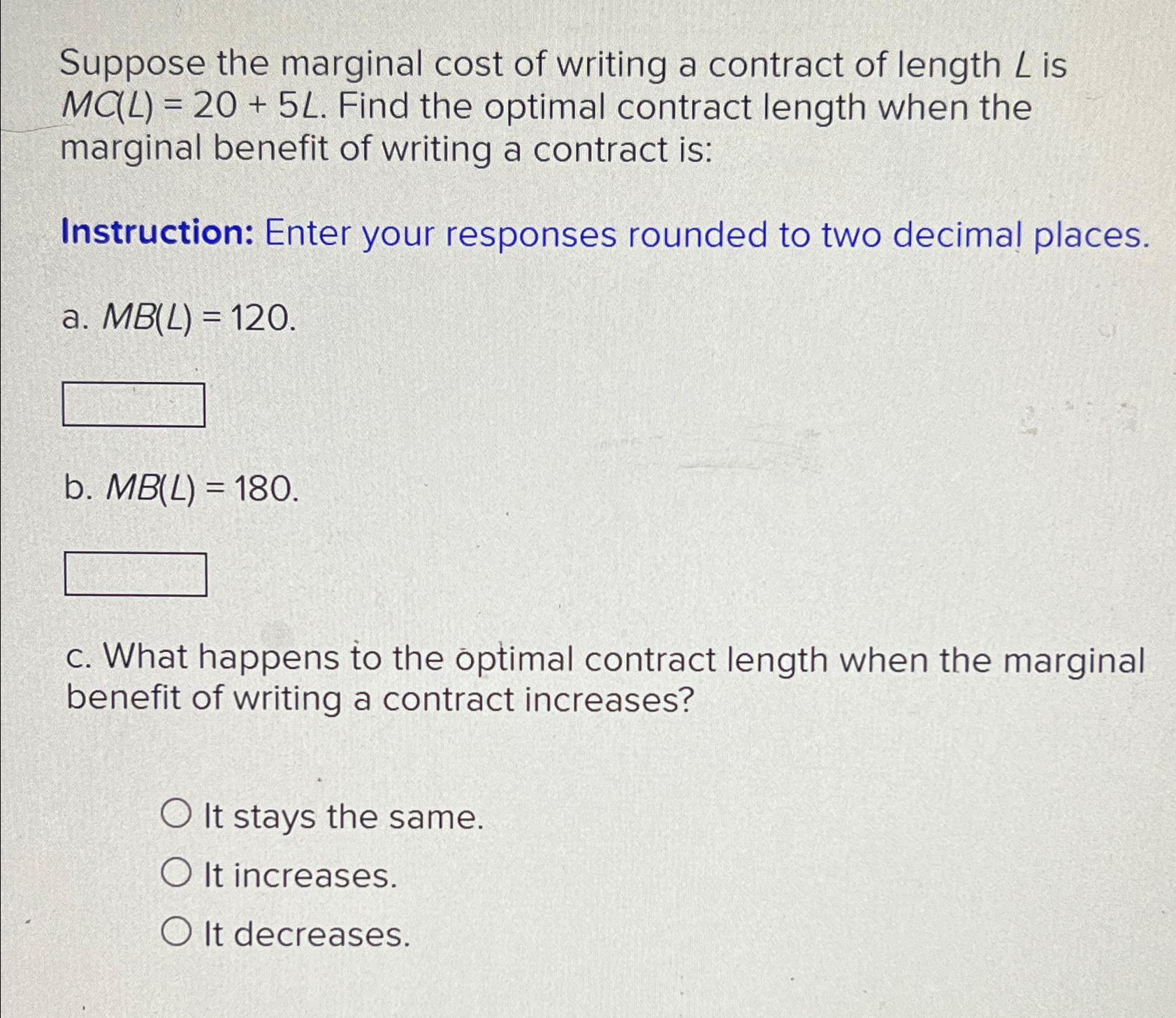 Solved Suppose the marginal cost of writing a contract of | Chegg.com