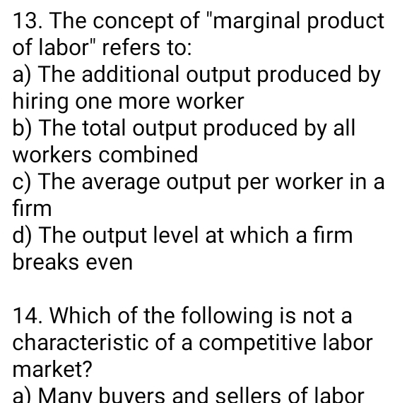 Solved The concept of "marginal product of labor" refers | Chegg.com