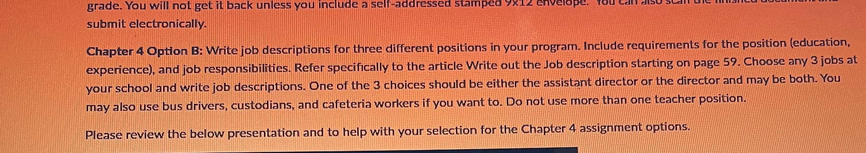 Solved submit electronicallyChapter 4 ﻿Option B: Write job | Chegg.com