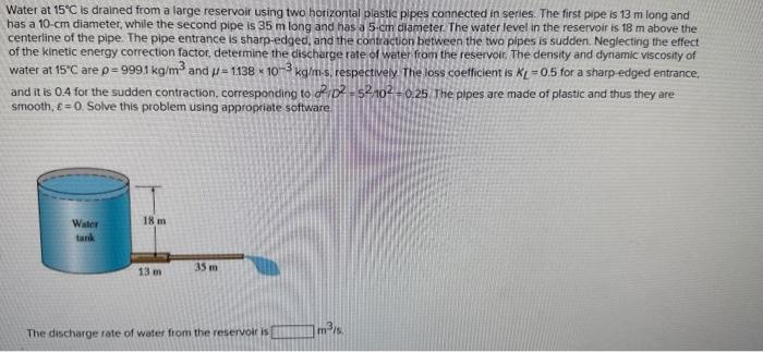 Solved Water at 15∘C is drained from a large reservoir using | Chegg.com