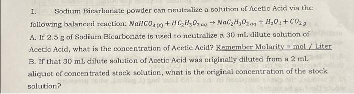 Solved Sodium Bicarbonate powder can neutralize a solution | Chegg.com