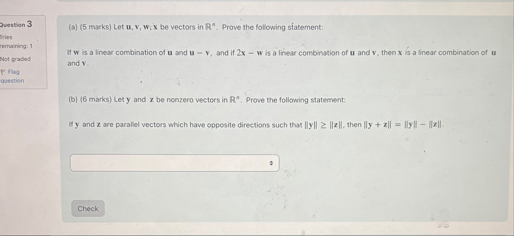 Solved Question 3(a) (5 ﻿marks) ﻿Let u,v,w,x ﻿be vectors in | Chegg.com