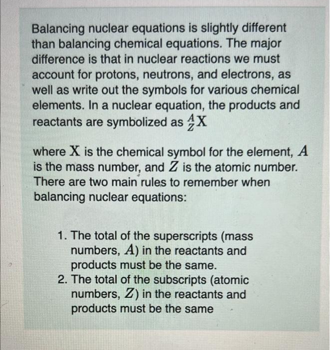 Solved Balancing nuclear equations is slightly different | Chegg.com