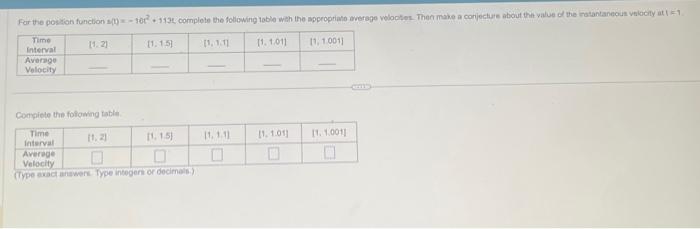 Solved For the postion function 2(0)=−10t2+113t Congiele the | Chegg.com