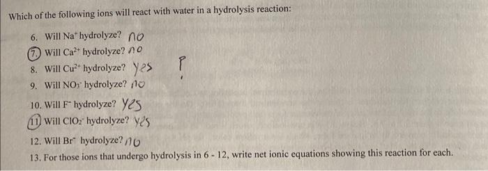 Solved Which of the following ions will react with water in | Chegg.com