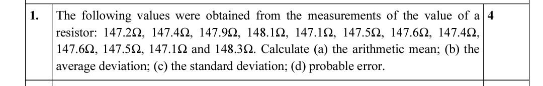 Solved The following values were obtained from the | Chegg.com