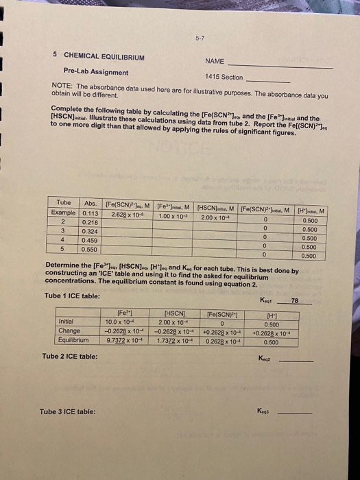 5 CHEMICAL EQUILIBRIUM NAME Pre-Lab Assignment 1415 | Chegg.com