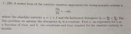 Solved (20) ﻿A scaled form of the vorticity equation | Chegg.com