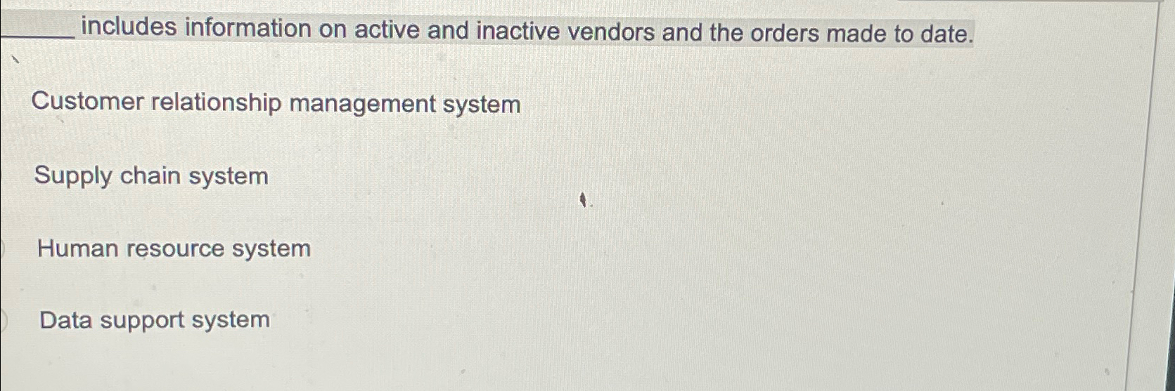 Solved includes information on active and inactive vendors | Chegg.com