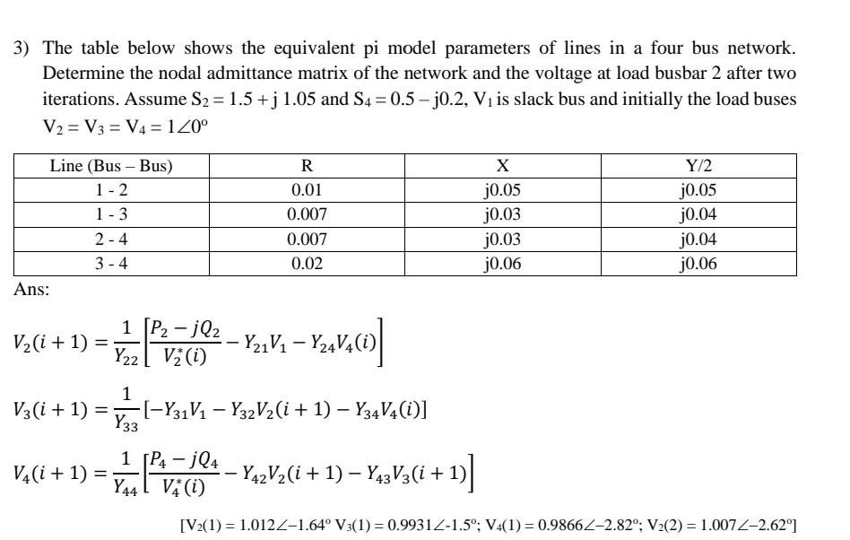 3) The table below shows the equivalent pi model | Chegg.com