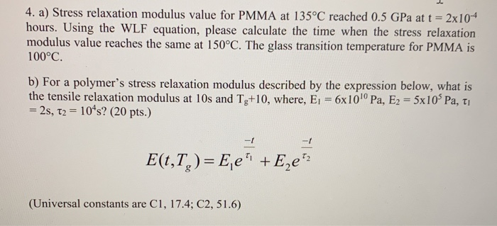 4. a) Stress relaxation modulus value for PMMA at | Chegg.com