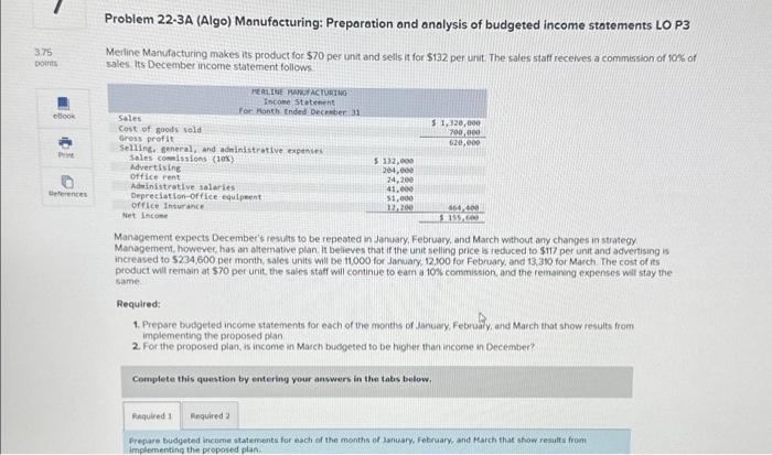 Problem 22-3A (Algo) Manufacturing: Preparation and | Chegg.com