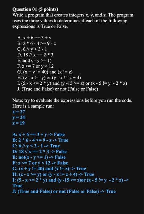 Solved Question 01 (5 points) Write a program that creates | Chegg.com