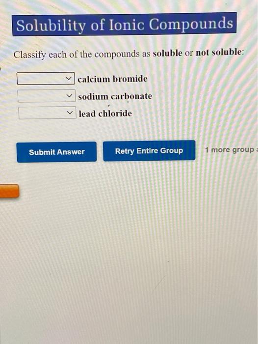 Solved Solubility of Ionic Compounds Classify each of the | Chegg.com