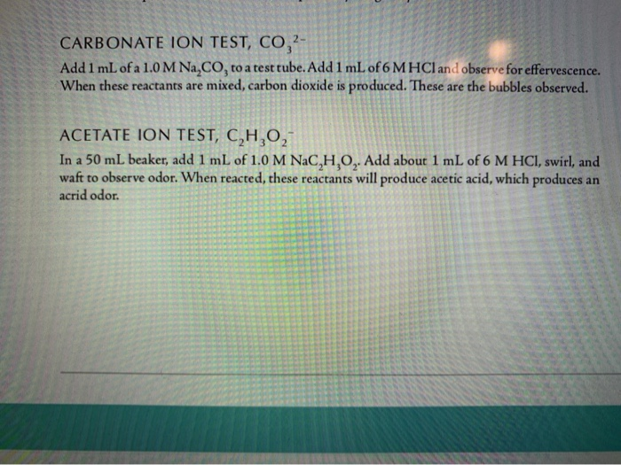 Solved CARBONATE ION TEST, CO,2 Add 1 mL of a 1.0M Na,CO, to | Chegg.com