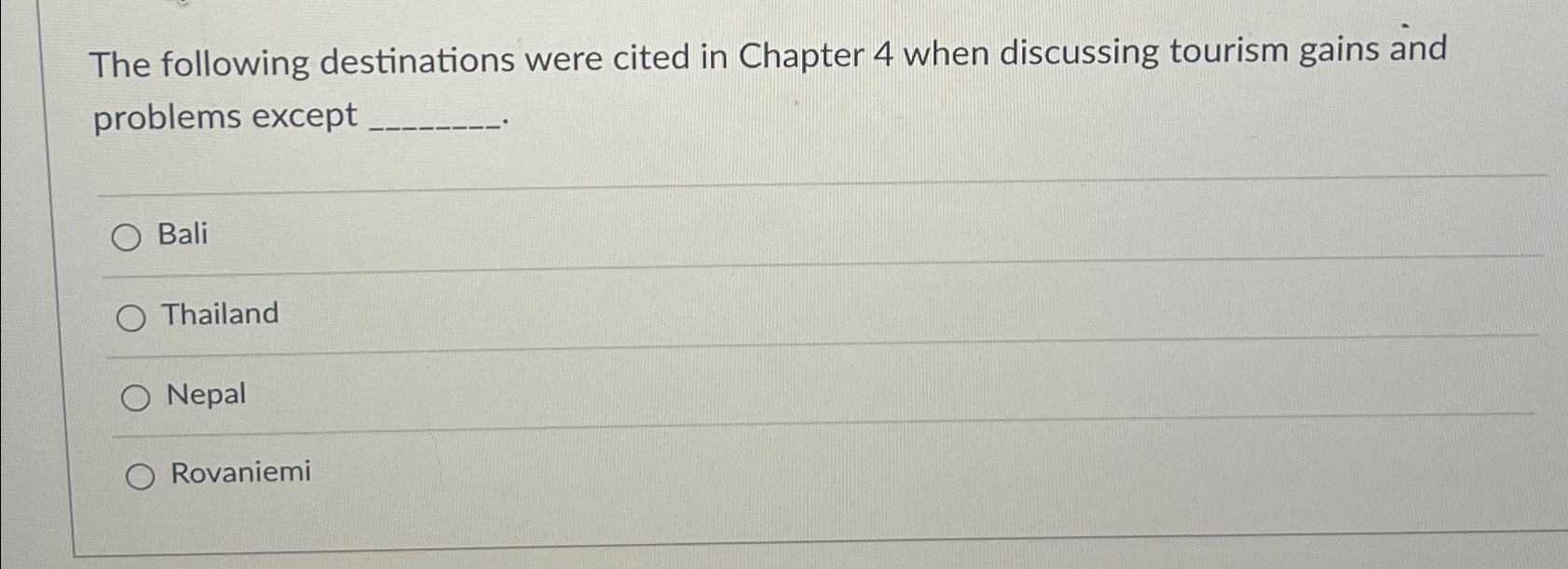 Solved The following destinations were cited in Chapter 4 | Chegg.com