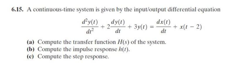 Solved 6.15. A continuous-time system is given by the | Chegg.com