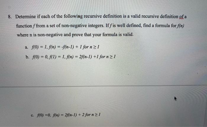 Solved 8. Determine if each of the following recursive | Chegg.com