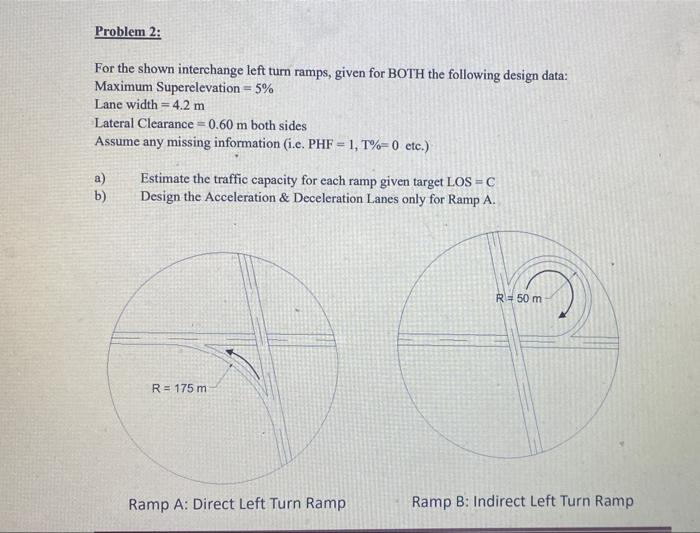 Solved Problem 2: For the shown interchange left turn ramps, | Chegg.com