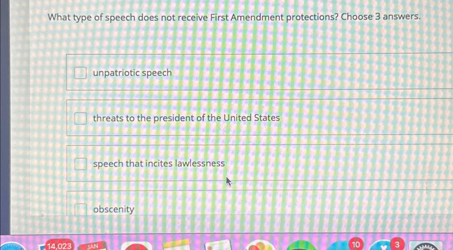 Solved What type of speech does not receive First Amendment | Chegg.com