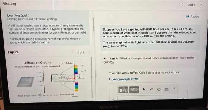 Solved Grating 3 of 8 a Review Learning Goal: Grating (also | Chegg.com