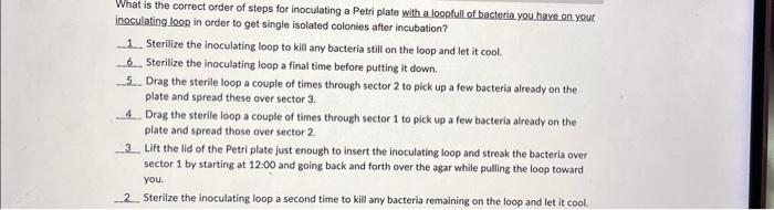 Solved What is the correct order of steps for inoculating a | Chegg.com