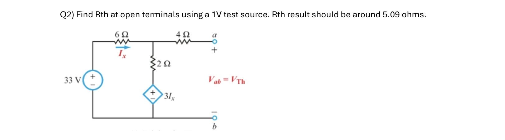 Q2) ﻿Find Rth at open terminals using a 1 ﻿V test | Chegg.com