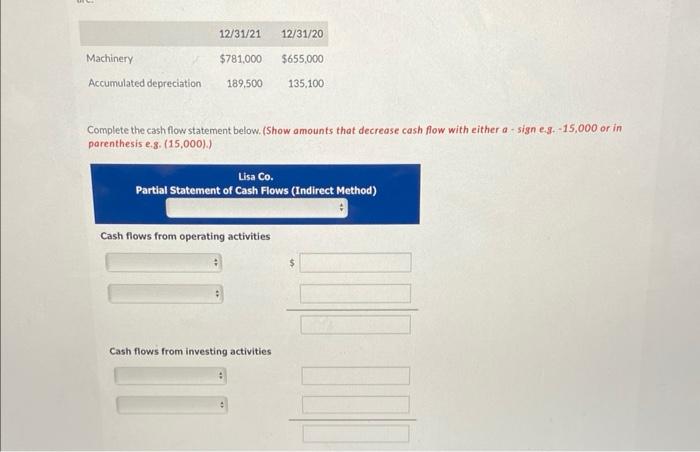 Solved Complete the cashflowstatement below. (Show amounts | Chegg.com