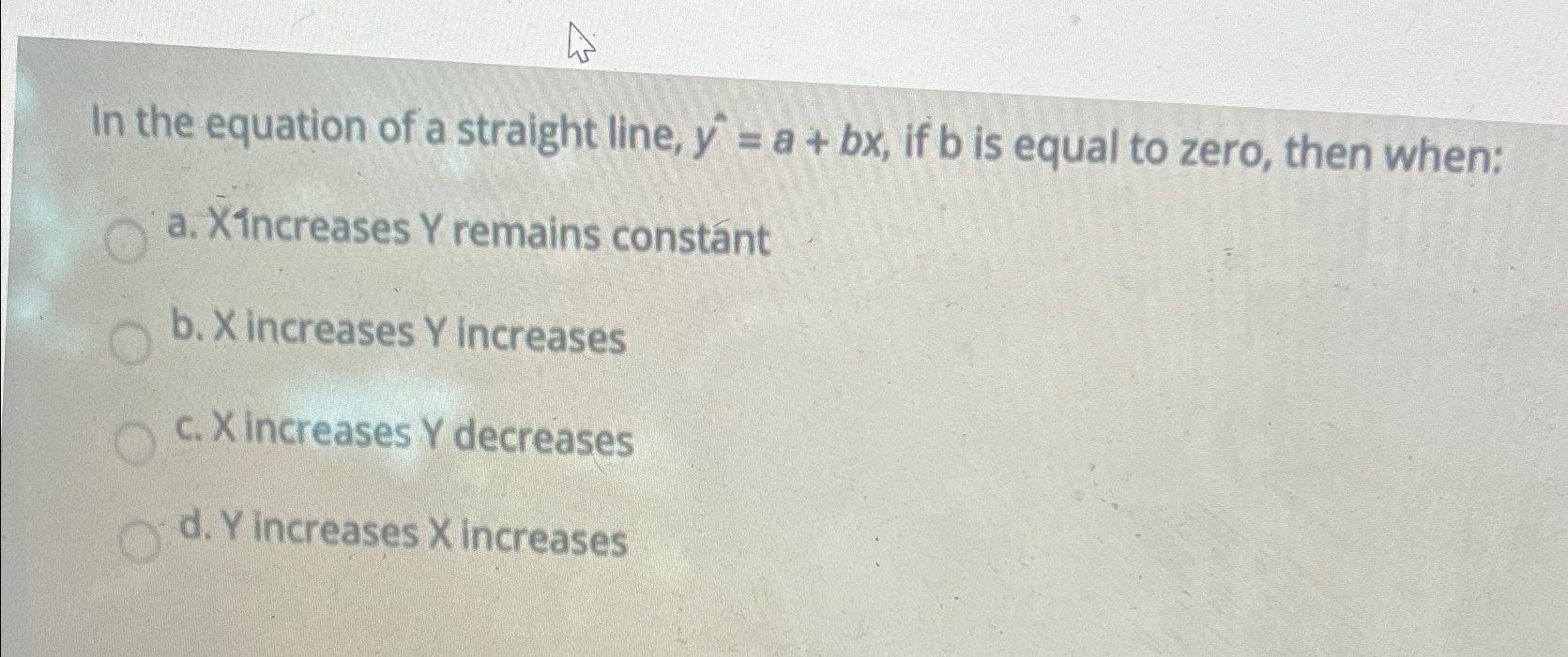 Solved In the equation of a straight line, yhat(y)=a+bx, ﻿if | Chegg.com