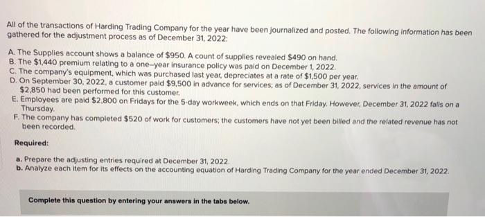 Solved All of the transactions of Harding Trading Company | Chegg.com
