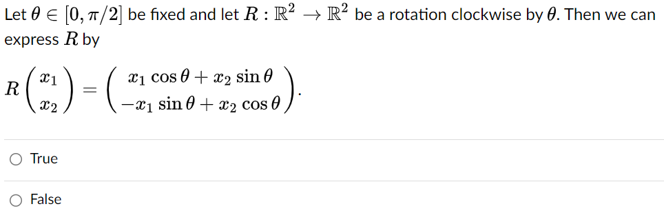 Solved Let θin[0,π2] ﻿be fixed and let R:R2→R2 ﻿be a | Chegg.com