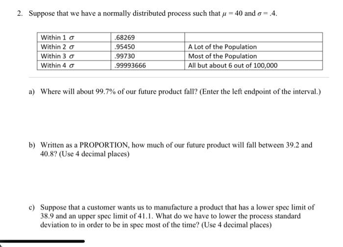 Solved 2. Suppose that we have a normally distributed | Chegg.com